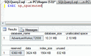 Using sp_spaceused